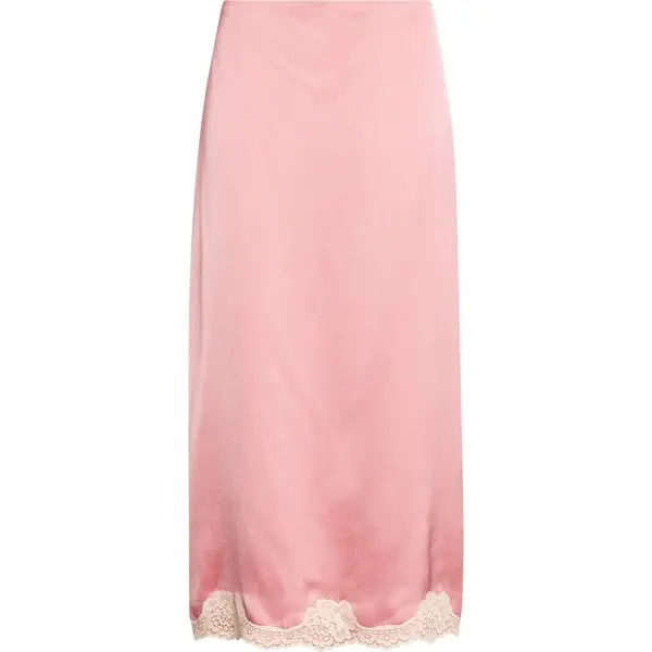 Valentino Garavani Lace Trim Satin Cady Slip Midi Skirt - Dusty Rose