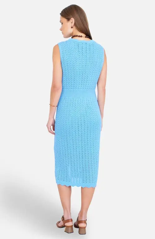 YUMI Cotton Scallop Crochet Knitted Dress - Blue