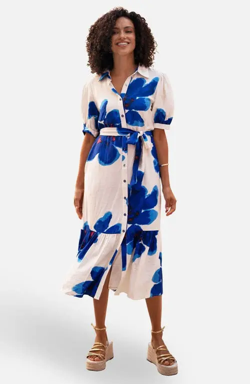 YUMI Scattered Floral Shirt Dress - Blue