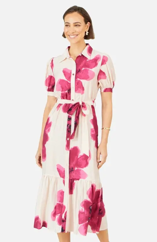 YUMI Scattered Floral Shirt Dress - Pink