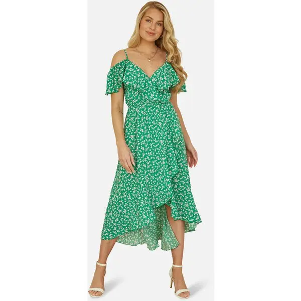 YUMI Ditsy Print Bardot Midi Dress - Green