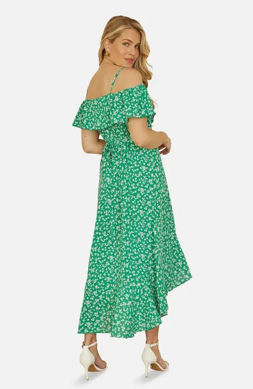 YUMI Ditsy Print Bardot Midi Dress