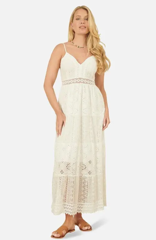 YUMI Ruched Back Tiered Maxi Dress - White