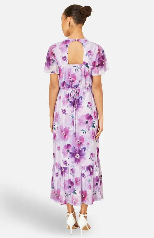 YUMI Floral Print Frill Midi Dress