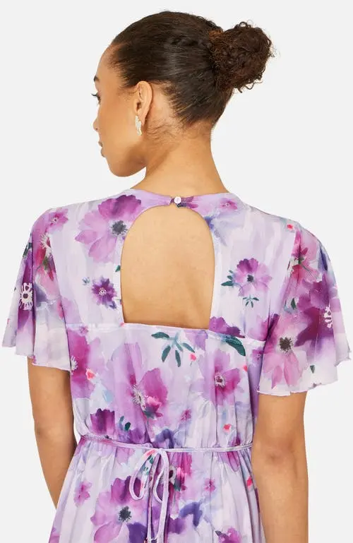 YUMI Floral Print Frill Midi Dress