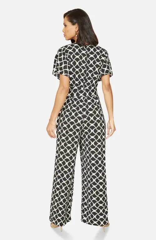 YUMI Geometric Print Wrap Jumpsuit - Black