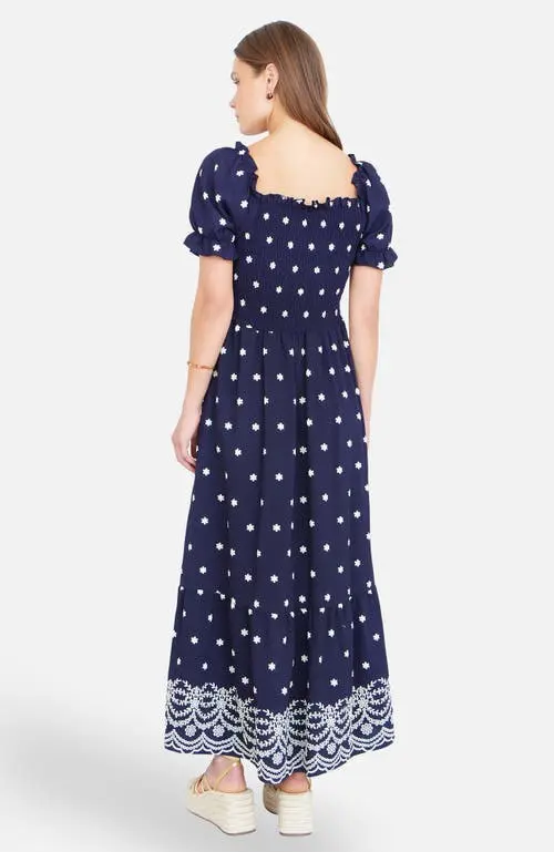 YUMI Border Hemline Smocked Maxi Dress - Navy