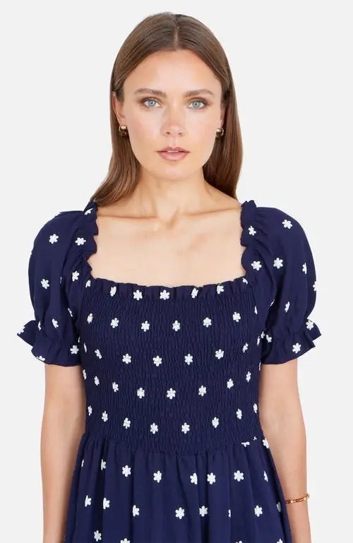 YUMI Border Hemline Smocked Maxi Dress - Navy