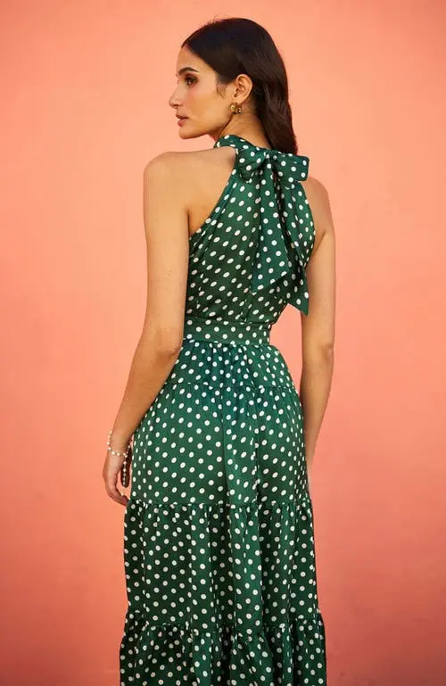 YUMI Spot Print Halter Midi Dress