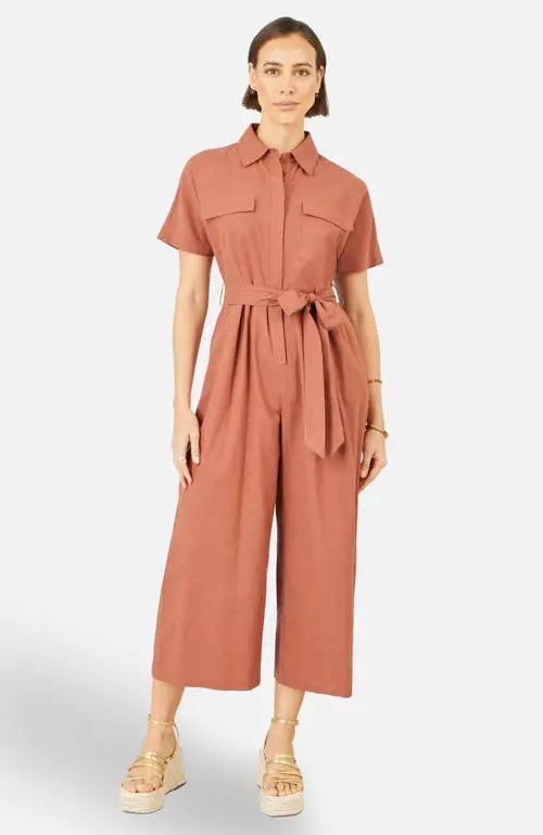 YUMI Utility Relaxed Fit Jumpsuit - Brown