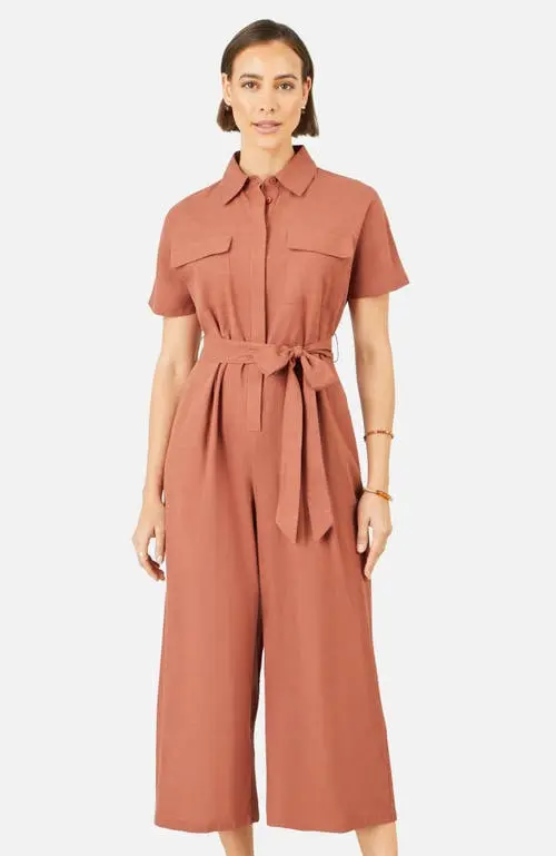 YUMI Utility Relaxed Fit Jumpsuit - Brown