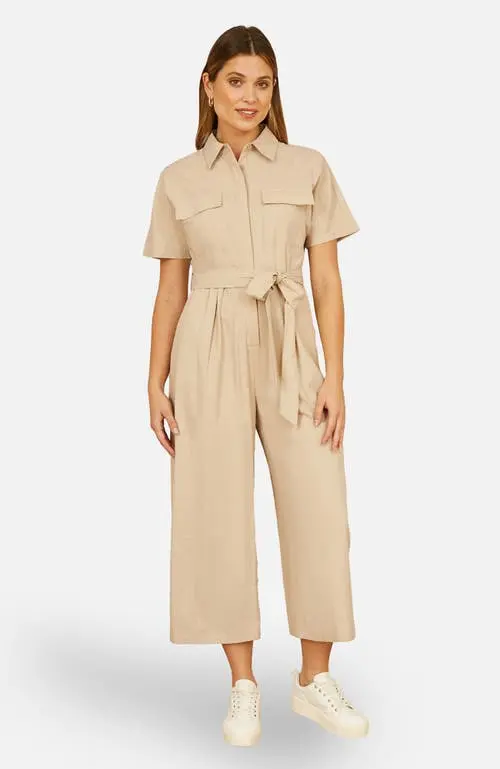 YUMI Utility Relaxed Fit Jumpsuit - Stone