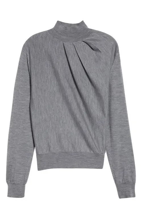 Givenchy Draped Merino Wool Blend Mock Neck Sweater - Light Grey