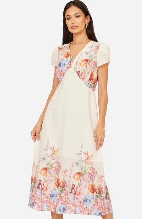 YUMI Border Floral Midi Dress - Pink