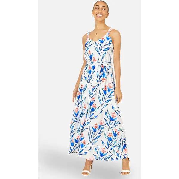 YUMI Floral Print Maxi Sun Dress - White
