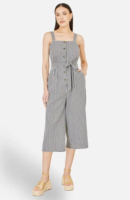YUMI Gingham Button-through Jumpsuit - Black