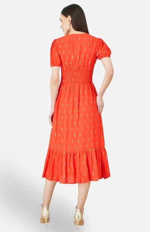 YUMI Foil Print Cut Out Midi Dress