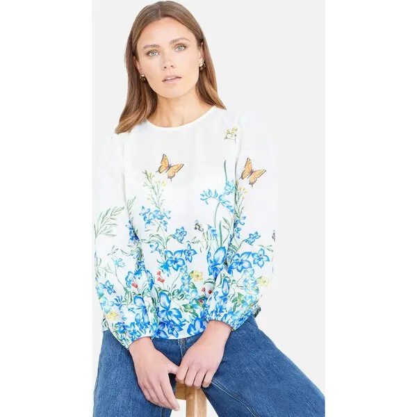YUMI Printed Long Sleeve Top - Ivory