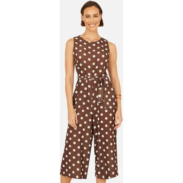 YUMI Polka Dot Culotte Jumpsuit - Brown