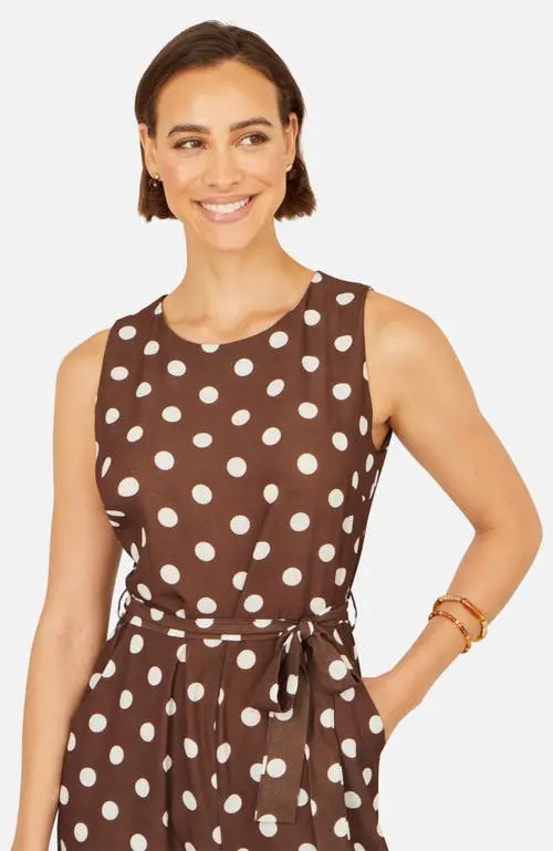 YUMI Polka Dot Culotte Jumpsuit - Brown