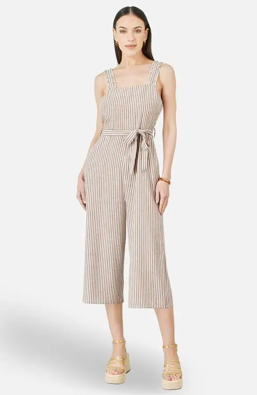 YUMI Stripe Strappy Jumpsuit - Brown