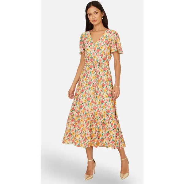 YUMI Floral Print Midi Tea Dress - Multi