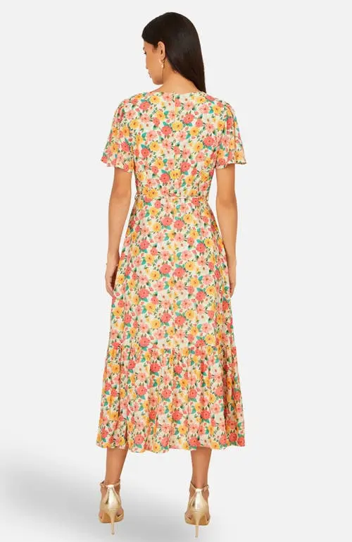 YUMI Floral Print Midi Tea Dress