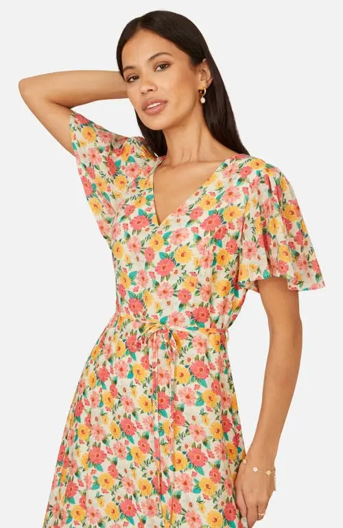 YUMI Floral Print Midi Tea Dress