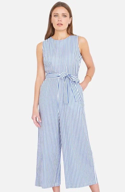 YUMI Cotton Stripe Sleeveless Culotte Jumpsuit - Blue