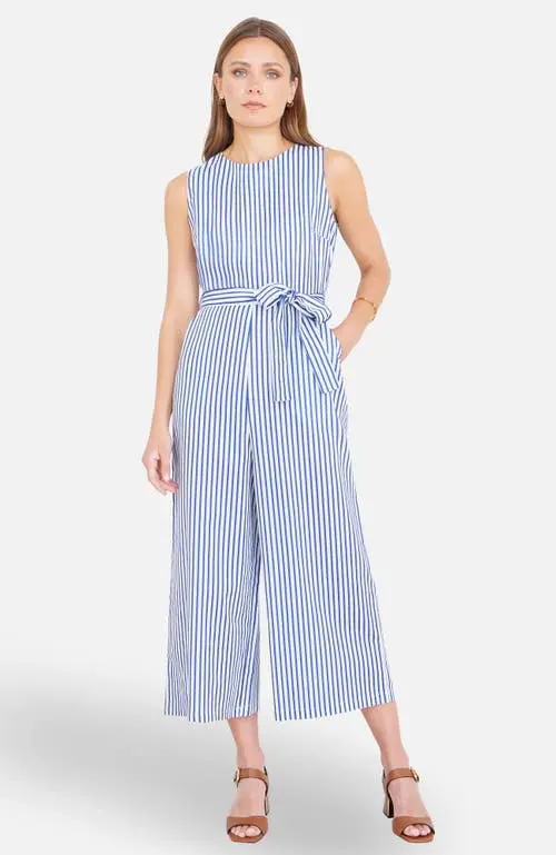 YUMI Cotton Stripe Sleeveless Culotte Jumpsuit - Blue