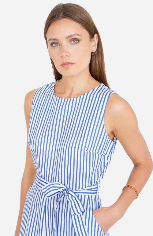 YUMI Cotton Stripe Sleeveless Culotte Jumpsuit - Blue