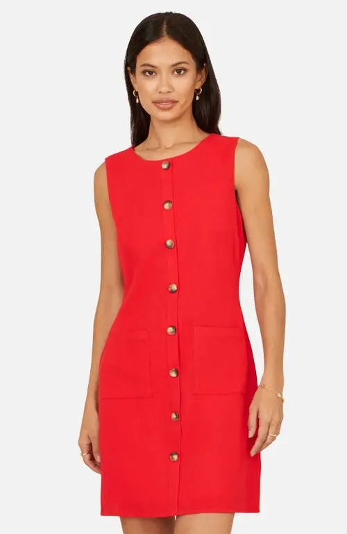 YUMI Viscose Button Detail Shift Dress - Red