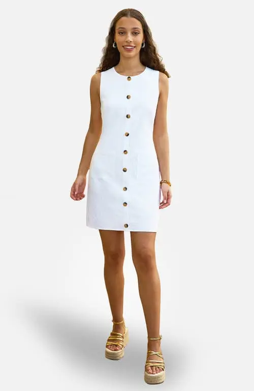 YUMI Viscose Button Detail Shift Dress - White