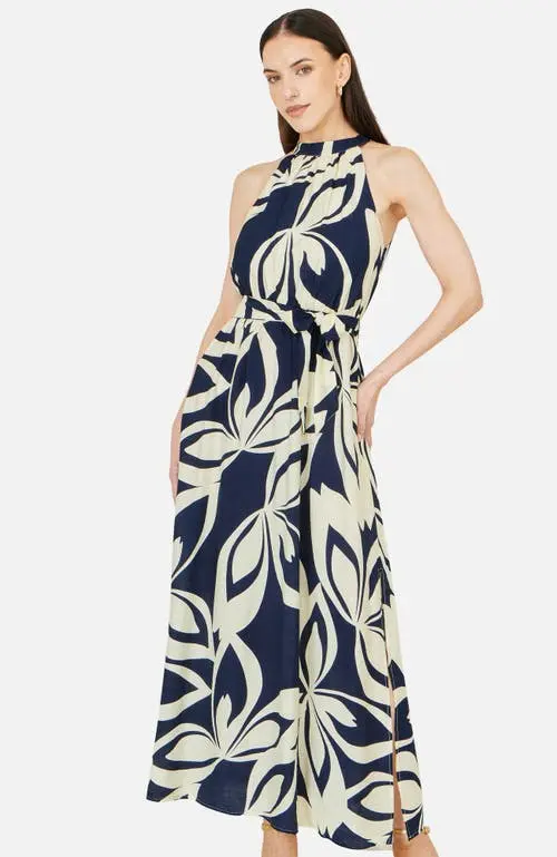 YUMI Geo Swirl Print Halter Maxi Dress