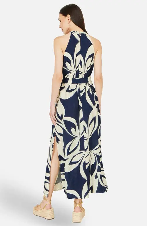 YUMI Geo Swirl Print Halter Maxi Dress