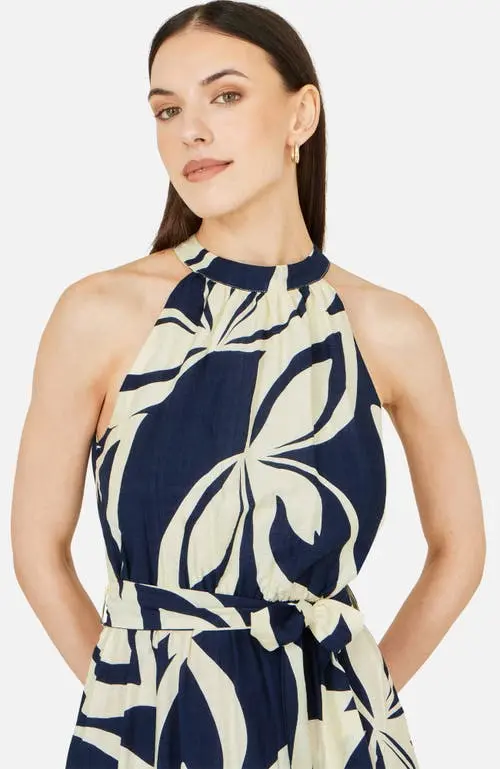 YUMI Geo Swirl Print Halter Maxi Dress