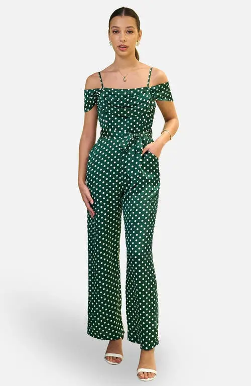 YUMI Spot Bardot Jumpsuit - Green