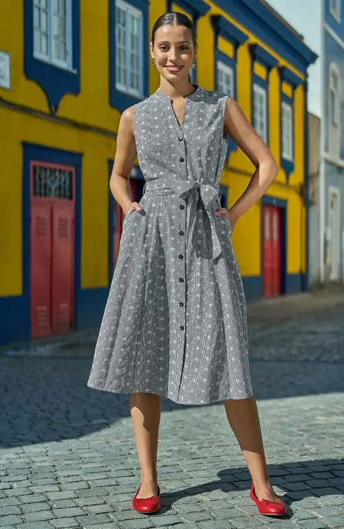 YUMI Sleeveless Broderie Shirt Dress - Black