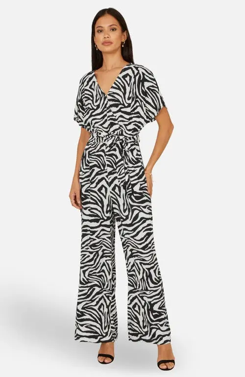 YUMI Zebra Print Relaxed Fit Jumpsuit - Black