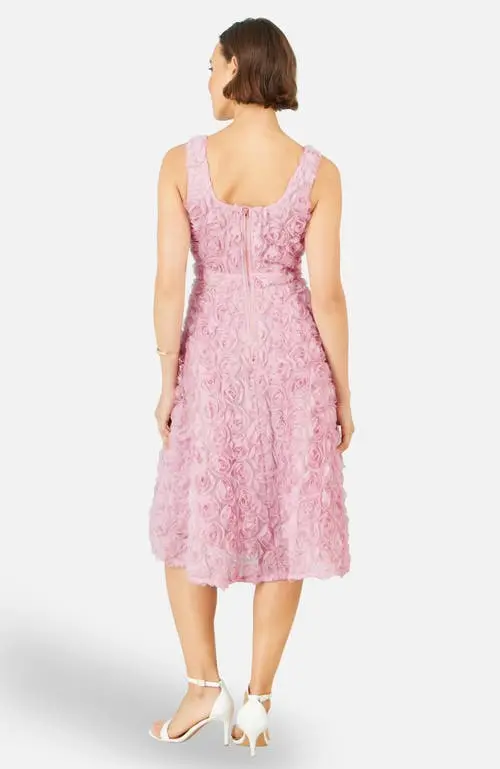 YUMI Applique Floral Skater Dress - Pink