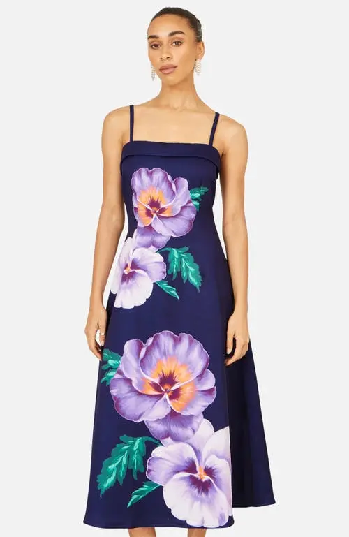 YUMI Pansy Strappy Midi Dress - Navy