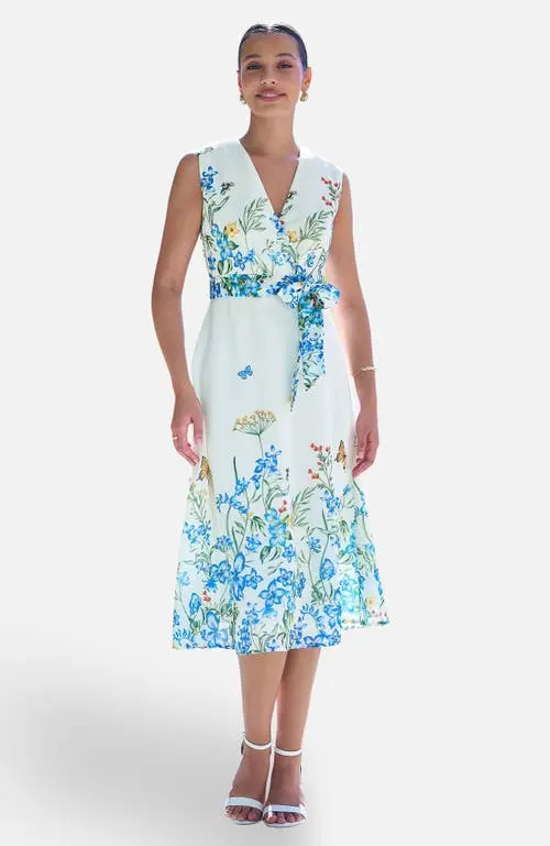 YUMI Butterfly Print Midi Wrap Dress - Ivory