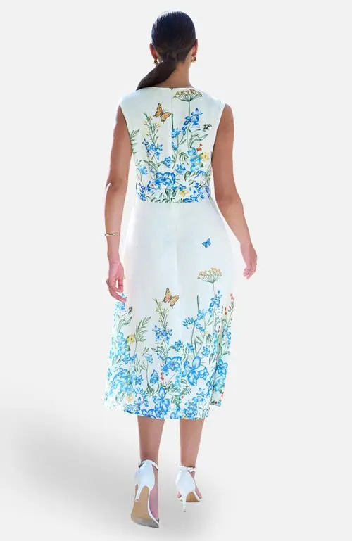 YUMI Butterfly Print Midi Wrap Dress - Ivory