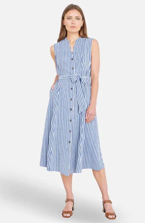 YUMI Stripe Midi Shirt Dress - Navy