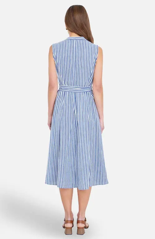 YUMI Stripe Midi Shirt Dress - Navy