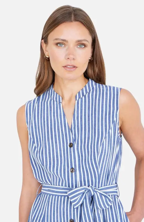 YUMI Stripe Midi Shirt Dress - Navy