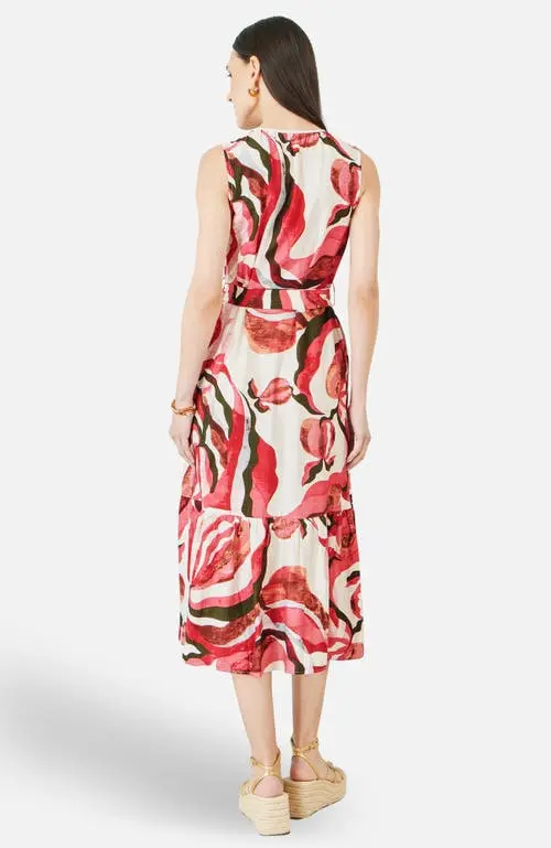 YUMI Abstract Print Sleeveless Midi Dress - Pink