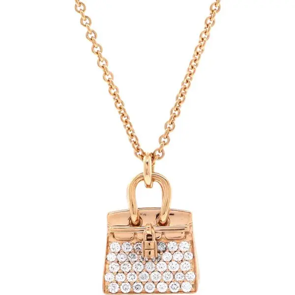 Hermès Birkin Amulette Nm Pendant Necklace 18k And Diamonds - Rose Gold