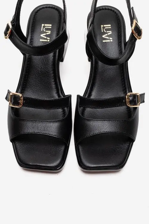 FOREVER & ALWAYS SHOES Yolen Leather Block Heel Sandal - Black