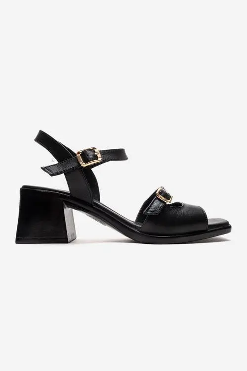 FOREVER & ALWAYS SHOES Yolen Leather Block Heel Sandal - Black